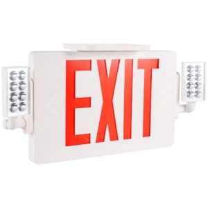 gruenlich led combo exit sign, emergency light with 2 adjustable heads and double face, back up batteries- us standard red letter exit, ul 924 qualified, 120-277 voltage, 1-pack