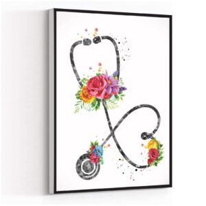 stethoscope floral watercolor print medical tools wall art nurse gift medical art flovers clinic decor gift doctor office nurse gift canvas wall decor 8x12 inch framed modern canvas wall art