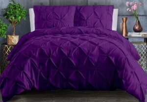 xtream fabric pinch pleated duvet cover set purple 5 pieces duvet covers king/california king size cotton 800 tc (1 duvet cover with zipper closure & 4 pillow cover)