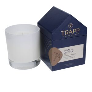 trapp - no. 74 tabac & leather - 7 oz. house box candle - aromatic home fragrance with earthy scent of french tobacco, grain leather, & woody incense notes - petrolatum wax