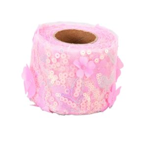 wene tulle roll, spool tulle fabric shiny flexible embroidered sequins flowers for diy clothing for handicraft decoration(deep pink)