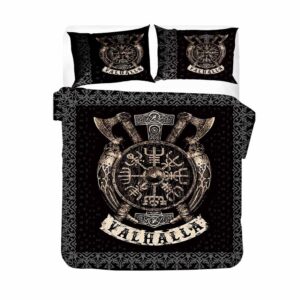 ycyr 3d print thor's hammer bedding set, norse viking mjolnir shield axes and valhalla rune quilt covers & pillowcase queen comforter,black,228 x 228 cm