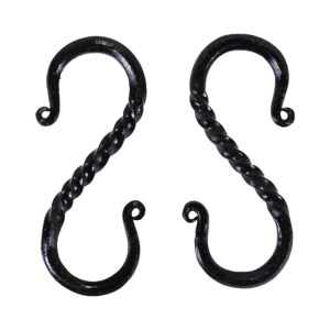 Viking Traders handforged Twisted Heavy-Duty S Hook 2-Pack Rustic Design| Black Coated, S Hooks for Hanging,Heavy Duty Shelving,Garage,Grid Wall,Storage Racks,Hooks for Heavy Weights