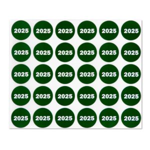 1 pack of 300 labels - 2025 year stickers, 0.75 inch circle dot, color coded green 2025 year labels/class of 2025 stickers/book keeping/office organization inventory