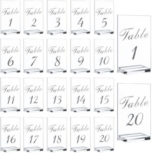 20 pieces wedding table numbers acrylic table number holder wedding numbers 4 x 6 inches clear acrylic table numbers with 20 pieces display stand table number signs for wedding reception (1-20 print)