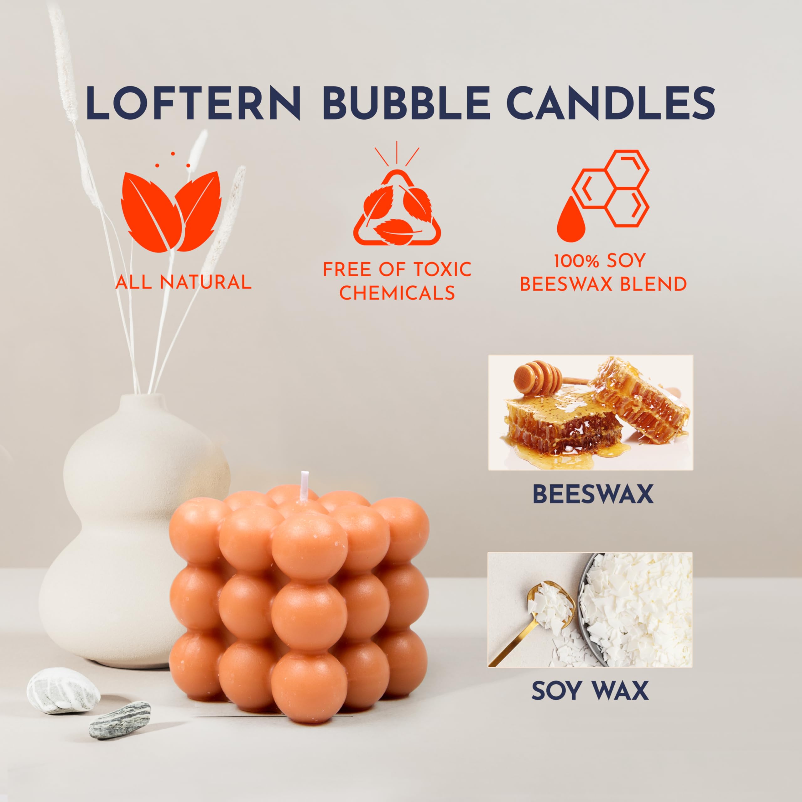 Loftern Scented Bubble Candle - Handmade, Natural Soy Wax Based, Uniquely Aesthetic Shaped Candles - Decorative Candles for Home Decor, Velas Aromaticas (Creme+Brown)