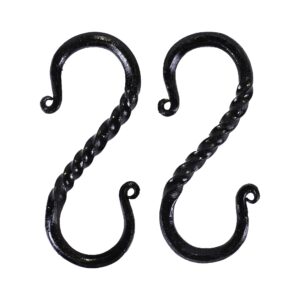 viking traders handforged twisted heavy-duty s hook 2-pack rustic design| black coated, s hooks for hanging,heavy duty shelving,garage,grid wall,storage racks,hooks for heavy weights