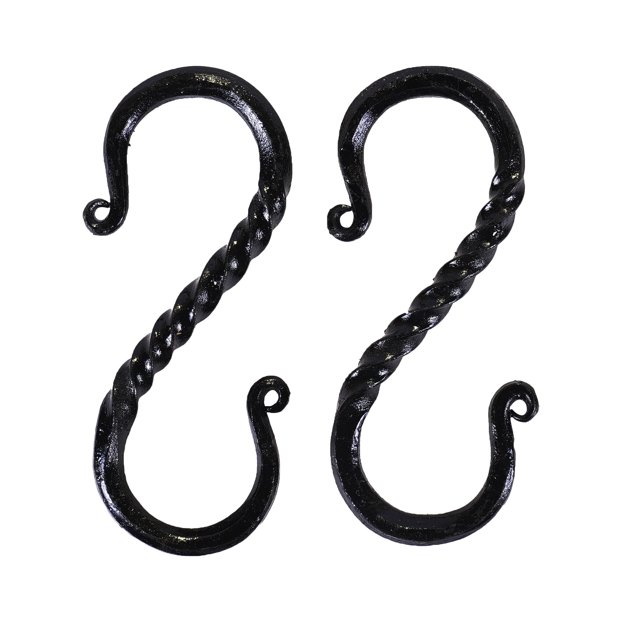 Viking Traders handforged Twisted Heavy-Duty S Hook 2-Pack Rustic Design| Black Coated, S Hooks for Hanging,Heavy Duty Shelving,Garage,Grid Wall,Storage Racks,Hooks for Heavy Weights