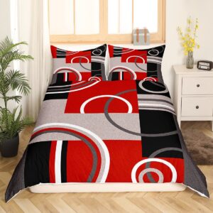 erosebridal modern red grey black stripes bedding set geometric duvet cover king size retro circle swirls comforter cover bedroom decor modern abstract texture color art bedspread cover