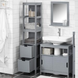 haotian floor standing tall bathroom storage cabinet with shelves and door,linen tower bath cabinet, cabinet with shelf, grey frg126-sg