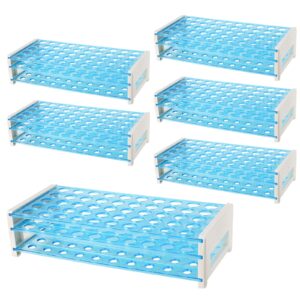 japchet 6 pack plastic test tube rack, 50 holes test tube rack holder for 13/16mm tubes, detachable stand bracket rack for scientific experiment, party favors, decoration, holds 50 tubes, blue