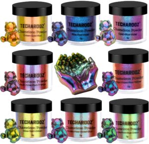 techarooz chameleon mica powder 8 color shift mica powder, holographic glitter for uv & epoxy resin supplies, eyeshadow, acrylic paint, nail decor, slime, soap making, candles, bath bombs, cosmetics