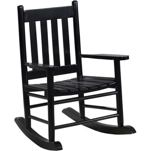 Pemberly Row Transitional Wood Slat Back Youth Rocking Chair in Black