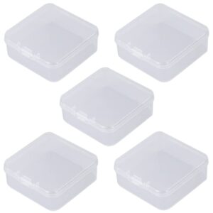 5 pack square storage box with hinged lid, 2.2x2.2x0.8inches transparent storage containers for accessories, beads, crafts and screws, classified storage to keep the house tidy