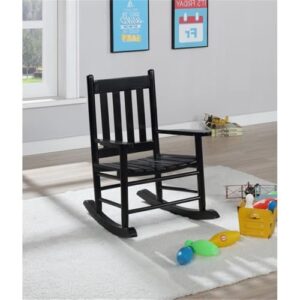 Pemberly Row Transitional Wood Slat Back Youth Rocking Chair in Black