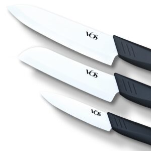 vos ceramic knife set | ceramic knives set for kitchen | ceramic kitchen knives with covers | ceramic paring knife 4", 5", 6" inch (black)