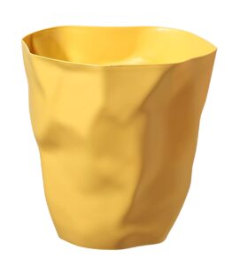 happiness decoration creativity plastic small trash can wrinkle living room wastebasket for narrow spaces garbage can waste container bedroom,bathroom,kitchen,office (yellow), 4 gallon