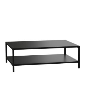 flash furniture metal indoor/brock outdoor coffee table with lower shelf - black steel coffee table for business or home use - modern square leg frame