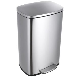 increkid 13.2 gallon trash can, stainless steel kitchen garbage bin with inner buckets and hinged lid, rectangular step on dustbin, soft-close, airtight for home office bathroom mall（50 l） (silver)