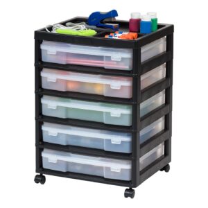 iris usa 5 drawers scrapbook plastic rolling storage cart with organizer top with casters,black