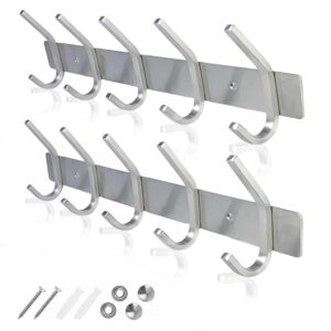 glazievault coat rack wall mount - stainless steel coat rack (2 pack) - heavy duty coat hooks wall mounted - coat hanger for hat towel robes jacket clothes for bathroom entryway (silver j)…