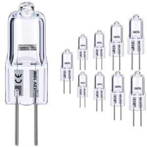 g4 bulb, 10 pack halogen g4 12v 10w with g4 bi-pin base, high output g4 light bulb 12v 150lm 3000hrs long lifetime, g4 dimmable, cri100 & 2800k warm white, g4 halogen bulb 10w for cabinet light bulbs