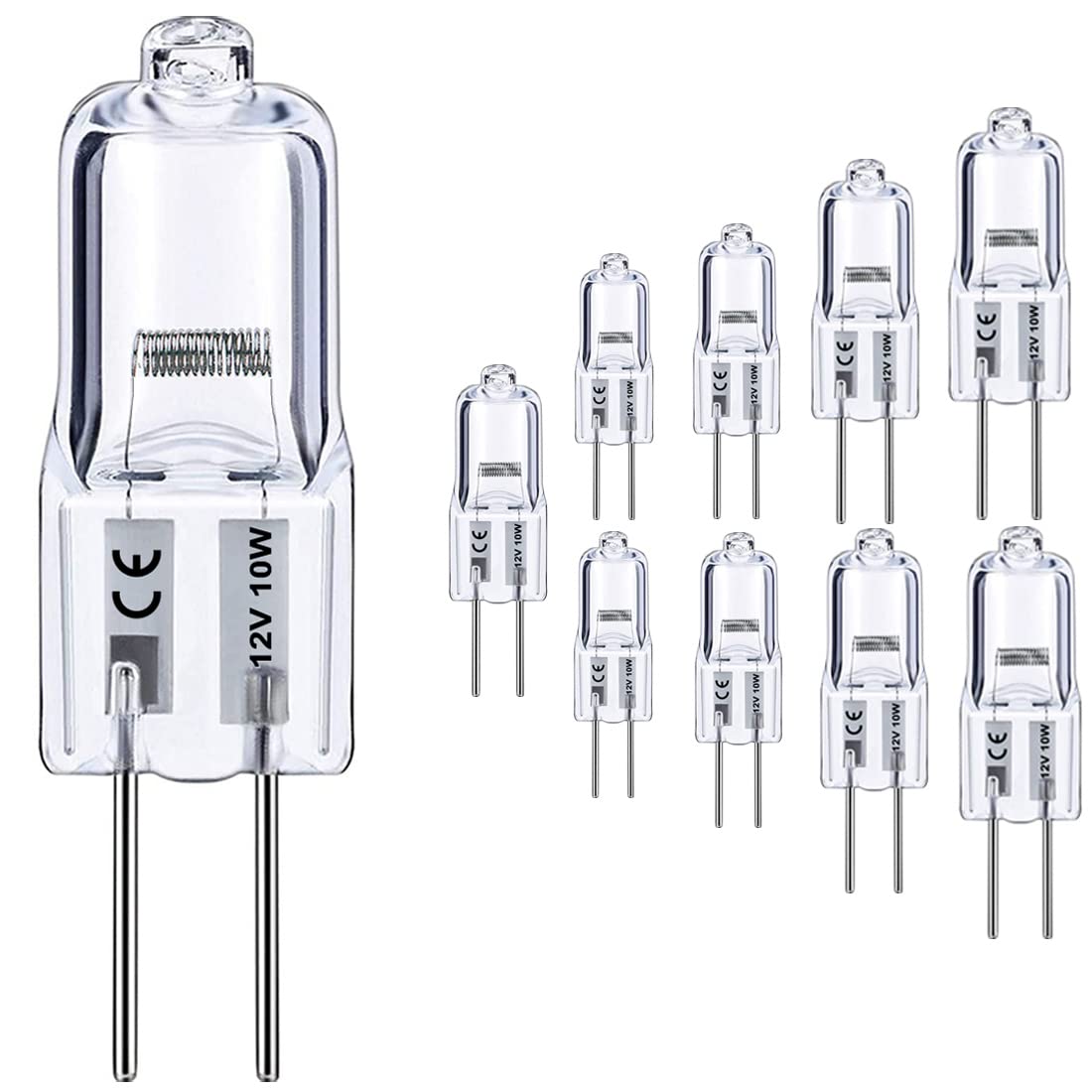 G4 Bulb, 10 Pack Halogen G4 12V 10W with G4 Bi-pin Base, High Output G4 Light Bulb 12V 150LM 3000Hrs Long Lifetime, G4 Dimmable, CRI100 & 2800K Warm White, G4 Halogen Bulb 10W for Cabinet Light Bulbs