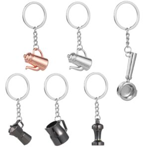 6pcs coffee series charm keychain sets coffee pitcher coffee pot pendant key holder miniature novelty keyring for new year christmas coffee lover assorted color, 10.5x3.3x1cm