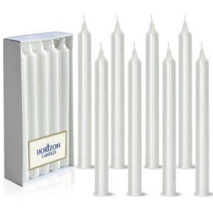 horizon unscented straight candles pack of 10 | 9.84 inches tall household candlesticks - 10 hours long burning time for christmas decor, holiday dinners, weddings, and festive parties | pearl white