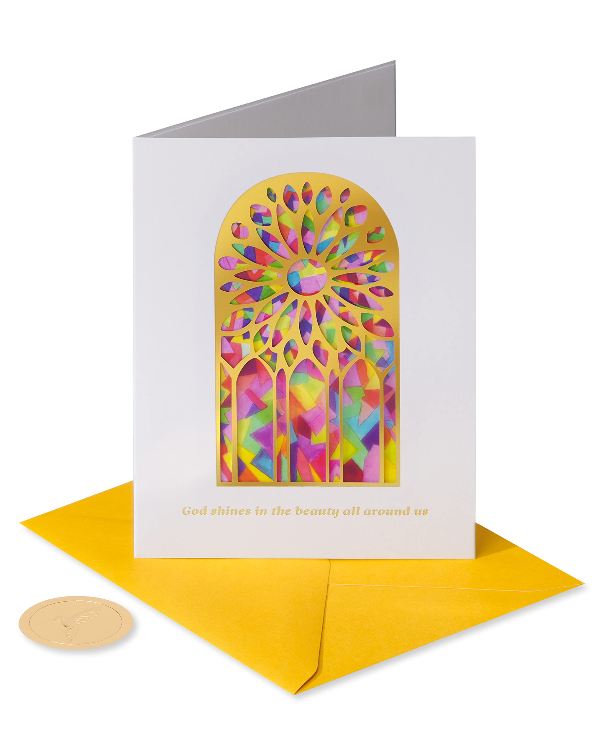 Papyrus Religious Birthday Card - Illustrated by Sandra K Pena (God Shines In You, Stained Glass)