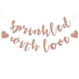 halodete sprinkled with love banner, baby shower banner, bridal shower, wedding party garland bunting decorations - rose gold glitter