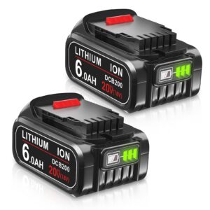 dasnite 6.0ah 20v max replacement for dewalt 20v max battery lithium ion compatible with dewalt batteries dcb200 dcb204 dcb206 dcb201 dcb203 dcd/dcf/dcg series cordless power tools(2-pack)