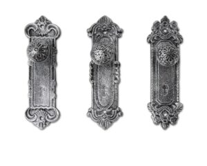 shabby chic cast iron decorative wall mounted hooks – silver w/black - door knob coat hooks for wall - set of 3 - screws and anchors included - antique wall hooks for hanging clothes