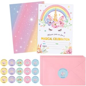 24 pack unicorn birthday invitation for girls boys unicorn party invitation card 24 envelope 30 rainbow unicorn sticker labels for birthday baby shower party supplies