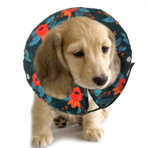 purrrfect life protective inflatable collar for dogs and cats - soft pet recovery collar does not block vision, prevents pets from touching stitches, wounds and rashes (floral, s)