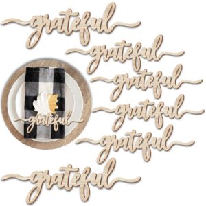 thanksgiving place cards blessed, thankful, grateful wood signs fall dining table plate ornament farmhouse home table setting decor 6 pack (grateful)