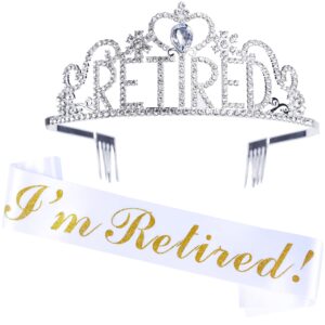 junyruny retirement gifts for women, “i'm retired” sash & tiara kit, happy retirement party decorations, retirement crown