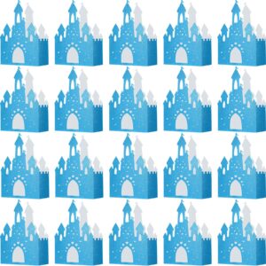 20 pieces princess birthday party decorations blue castle boxes glitter party favor popcorn boxes princess castle table centerpiece bridal party decorations for girls, 3.5 x 2 x 5.9 inch