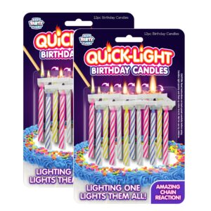 best party ever! quick light birthday candles - lighting one candle lights them all - amazing chain reaction candles - multi-color - 2-pack (24 candles)