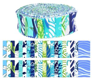 soimoi 40pcs ocean print precut fabrics strips roll up 1.5x42 inches cotton jelly rolls for quilting - medium blue