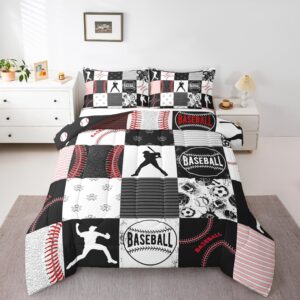 erosebridal twin kids baseball comforter set softball bedding set sports game quilted comforter for kids patchwork down comforter baseball gift duvet insert 2pcs, red black gray,twin