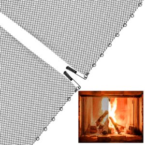 2 pcs 22" h × 24" w fireplace mesh screen curtains - decorative spark guard chain, easy-to-install hanging replacement screens for home wood burning fireplace