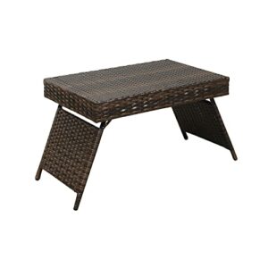 ac pacific portable folding wicker table for eating, outdoor deck furniture with weather-resistant rattan, rectangle foldable patio coffee stand, easy to clean, 23 inch wide, brown