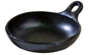 toque blanche authentic chamba saute pan – gift for men & women – handmade black clay cooking & serving pan with handle – deep pan with lid - stovetop & oven safe deep skillet, 8 inches