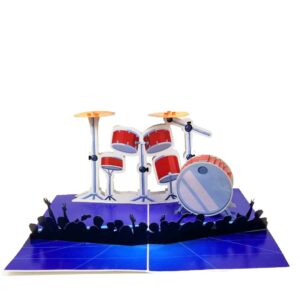 pop card express band drum 3d pop up birthday card (blue) - happy birthday pop up card, congratulations card, retirement - music teacher gift, musician, student, band gift, graduation