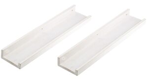 collective home - floating shelves set of 2, photo picture ledge shelves, rustic wood wall mount shelves for bedroom, living room, office, kitchen, 23 inch, white