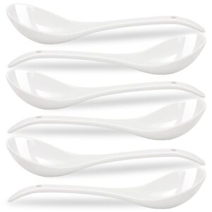 buyajuju porcelain mini size ladles, 9 inch large soup spoons, 6 pieces premium white porcelain spoons, ladles for stews, chinese noodles spoons, long ladle big japanese spoons