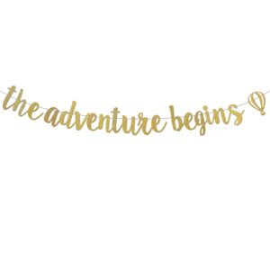 qwlqiao the adventure begins gold glitter banner-birthday graduation retirement farewell adventure party decor, job change,graduation party decorations supplies