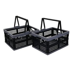 nicesh 2-pack 15 l plastic collapsible shopping basket, folding storage crates with handle