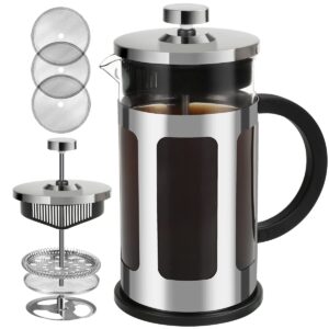 favia 34 ounce french press coffee maker heat resistant thick glass with stainless steel coffee tea press dishwasher safe (34oz, stainless silver)